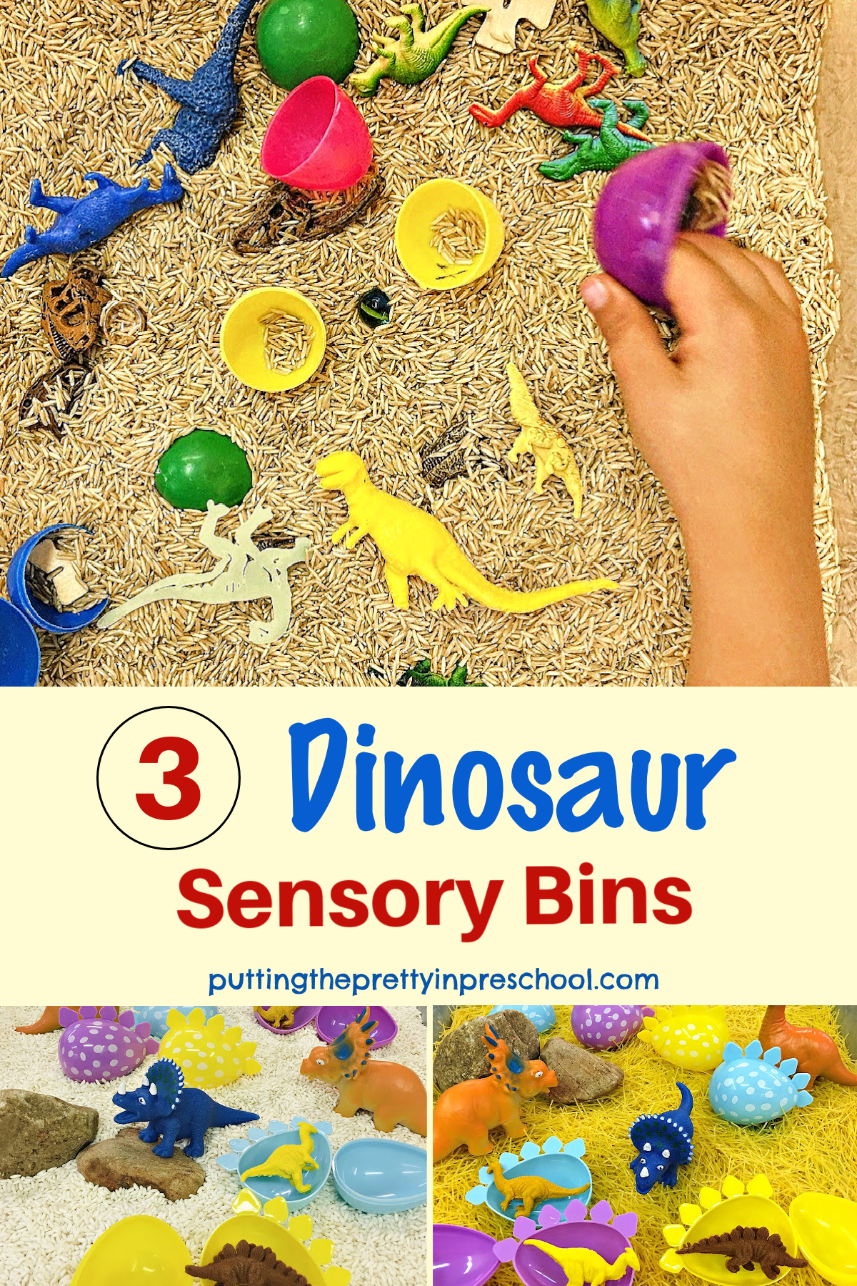 Three Dinosaur Sensory Bins